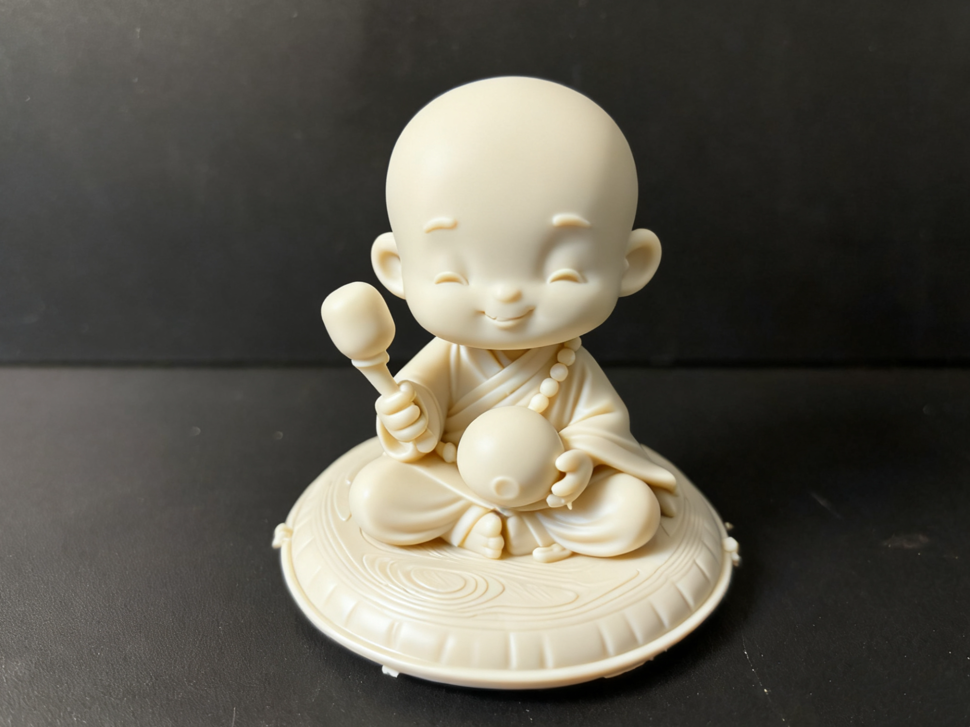 A little novice monk who sat on a futon and knocked on a wooden fish ...
